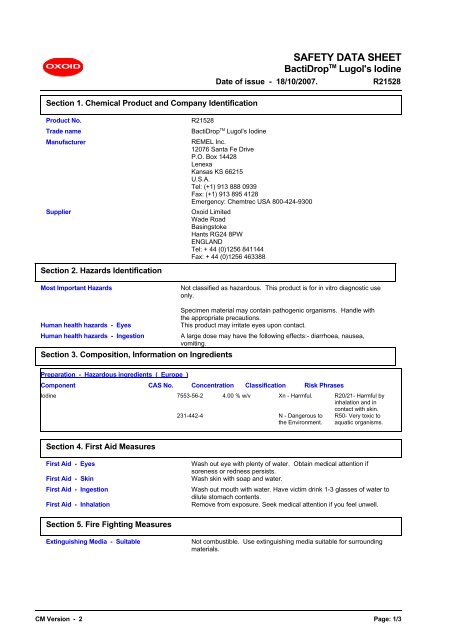 0049 BactiDrop^HTM^n Lugol's Iodine (English (GB)) MSDS - Oxoid