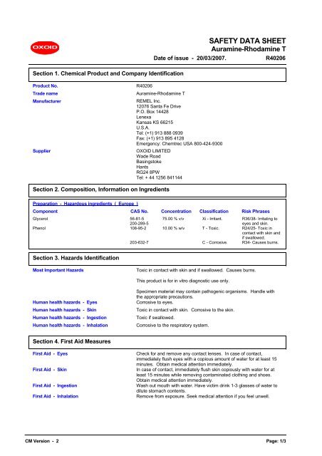 6209 Auramine-Rhodamine T (English (GB)) MSDS - Remel ... - Oxoid