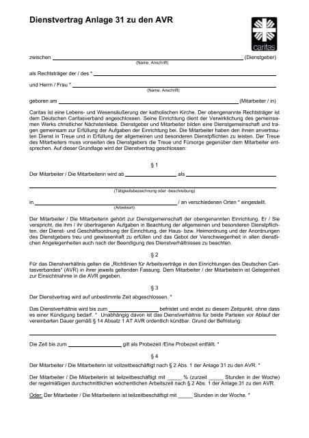 Dienstvertrag Anlage 31 zu den AVR