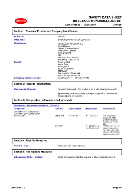 0440 INFECTIOUS MONONUCLEOSIS KIT (English (GB ... - Oxoid