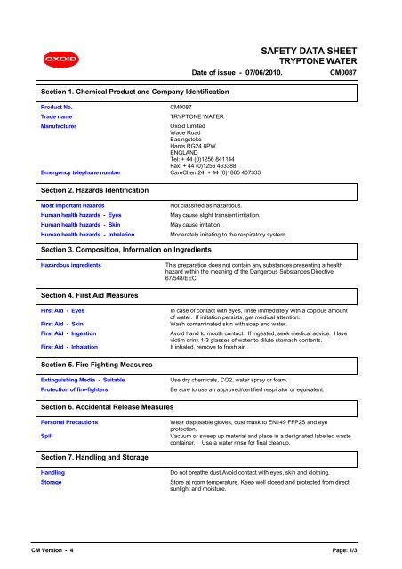 1700 TRYPTONE WATER (English (GB)) MSDS - OXOID ...