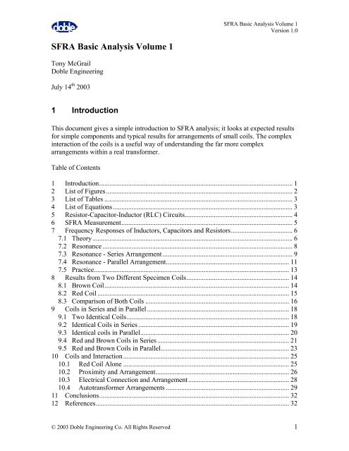 SFRA Basic Analysis Volume 1 - Doble Engineering