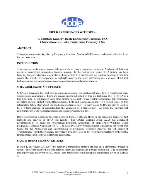 FIELD EXPERIENCES WITH SFRA