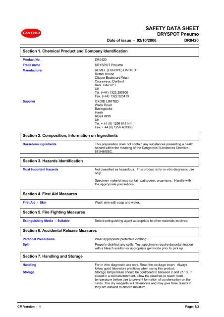 9198 DRYSPOT Pneumo (English (GB)) MSDS - Remel ... - Oxoid