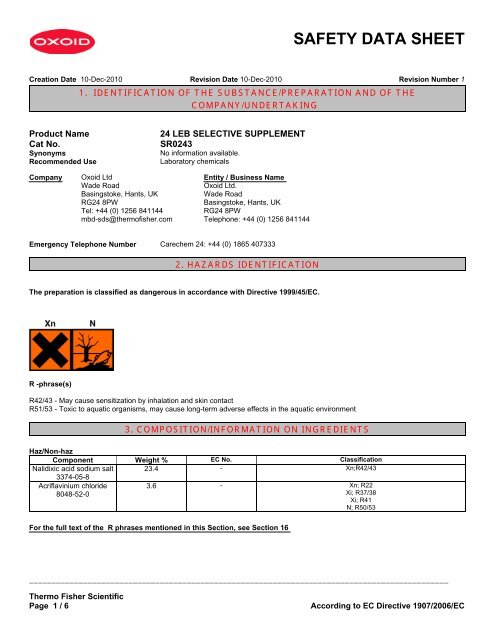 SAFETY DATA SHEET - Oxoid