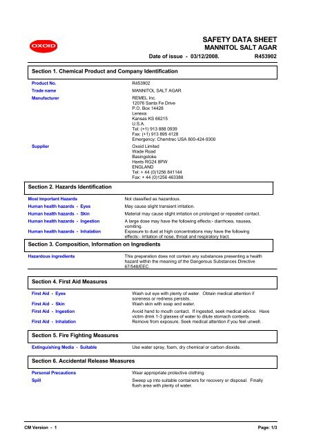 4632 MANNITOL SALT AGAR (English (GB)) MSDS - Remel ... - Oxoid