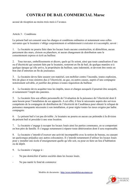 CONTRAT DE BAIL COMMERCIA