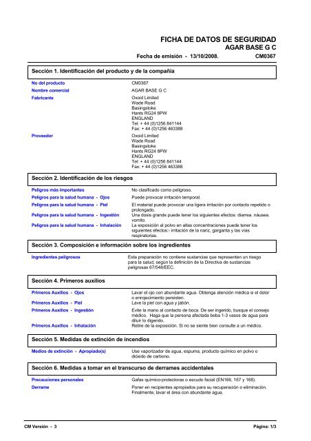 9941 GC AGAR BASE (Spanish (ES)) MSDS - OXOID ...
