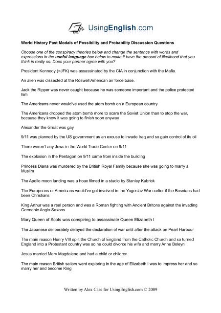 Past Modals of Possibility and Probability Discussion Questions