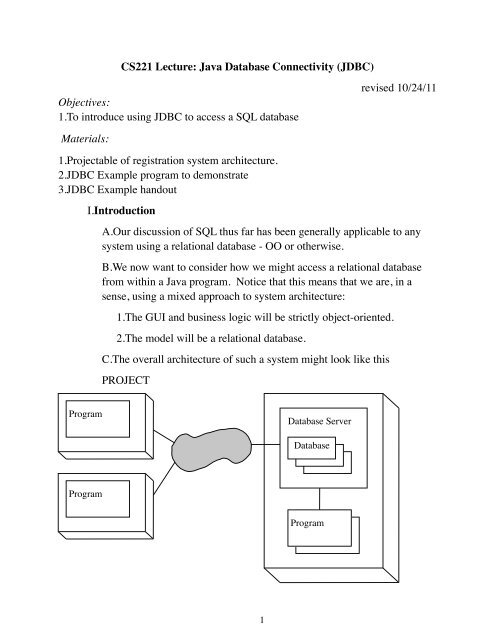 Cs221 Lecture Java Database Connectivity Jdbc Revised 1024 