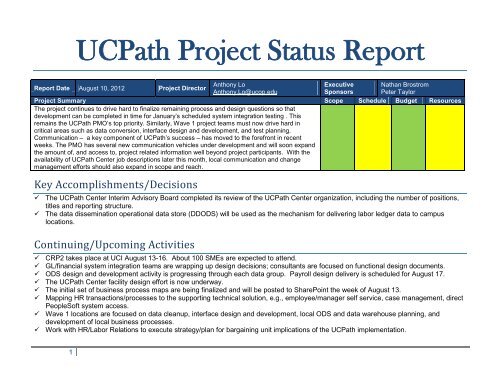 UCPath Project Status Report