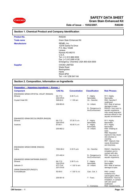 4874 Gram Stain Enhanced Kit (English (GB)) MSDS ... - Oxoid
