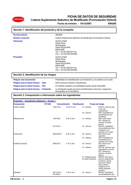 2701 MODIFIED LISTERIA Selective Supplement (Oxford - Oxoid