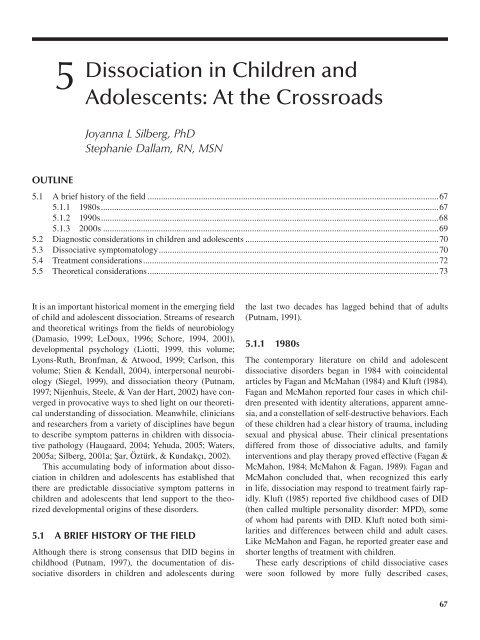 5 Dissociation in Children and Adolescents: At the Crossroads