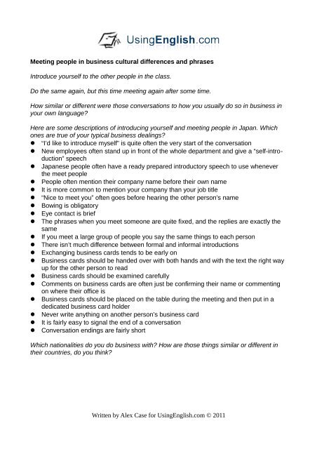 Business English- Meeting People & Cultural Differences