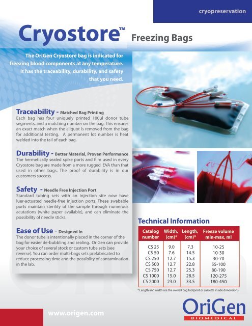 Origen Cryostore data sheet - TK Biotech