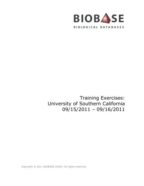 Training Exercises - BIOBASE Biological Databases