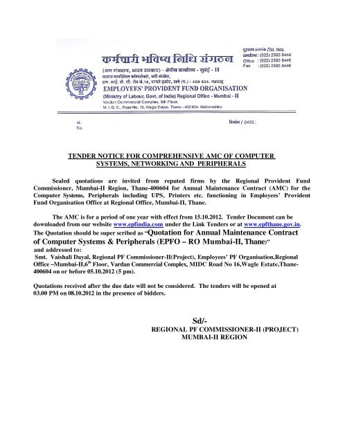 of Computer Systems & Peripherals (EPFO – RO Mumbai-II, Thane)”