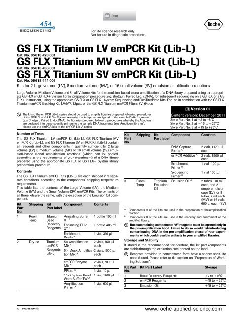 GS FLX Titanium LV emPCR Kit (Lib-L) - 454 Life Sciences