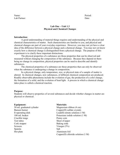 LAB 1-1 Chemical Physical Properties