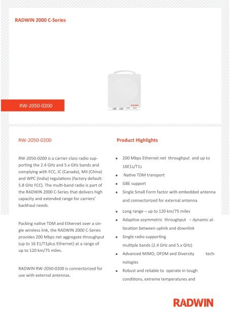 RADWIN 2000 C-Series RW-2050-0200 RW-2050-0200 Product ...