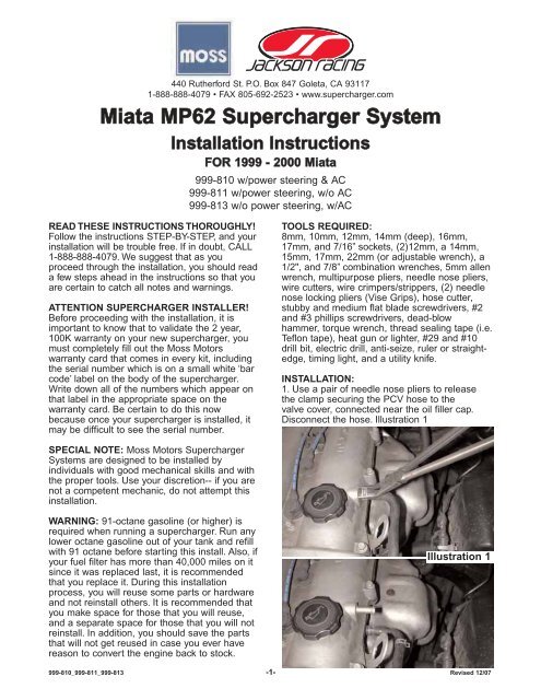 Miata MP62 Supercharger System Installation ... - Moss Motors