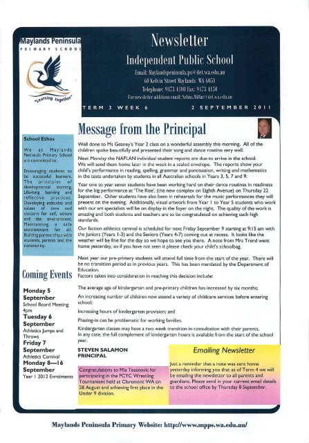 Newsletter Message from the Principal - Mpps.wa.edu.au