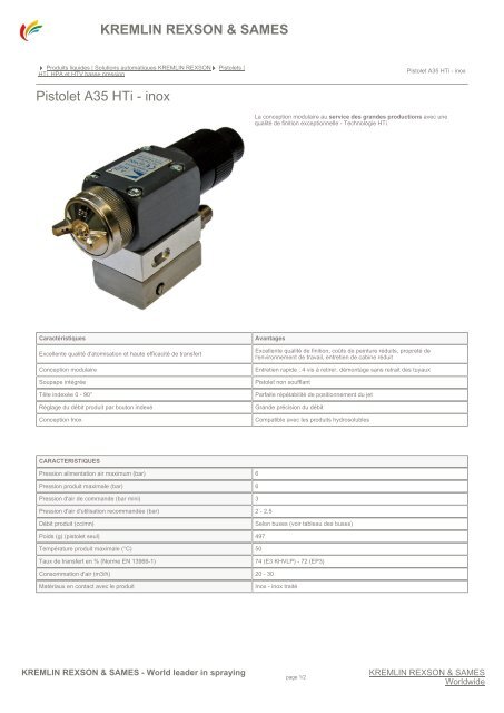 Pistolet A35 HTi - inox - Kremlin Rexson Sames