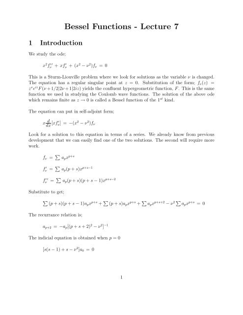 Bessel Functions Lecture 7