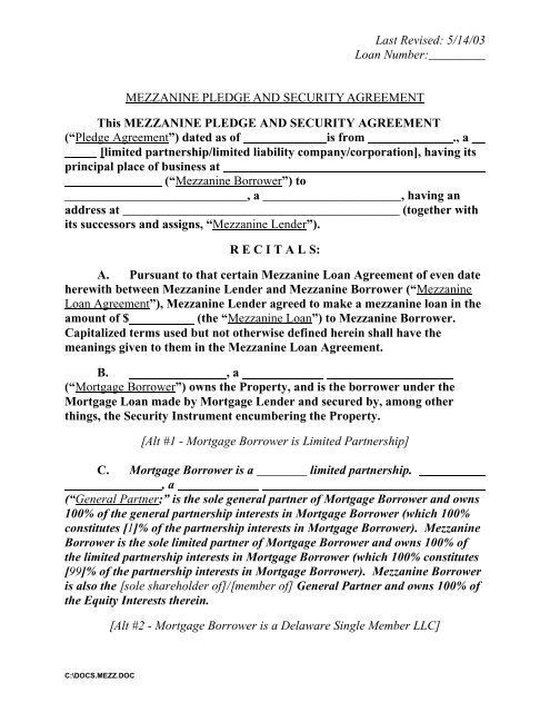 MEZZANINE PLEDGE AND SECURITY AGREEMENT This ... - acrel