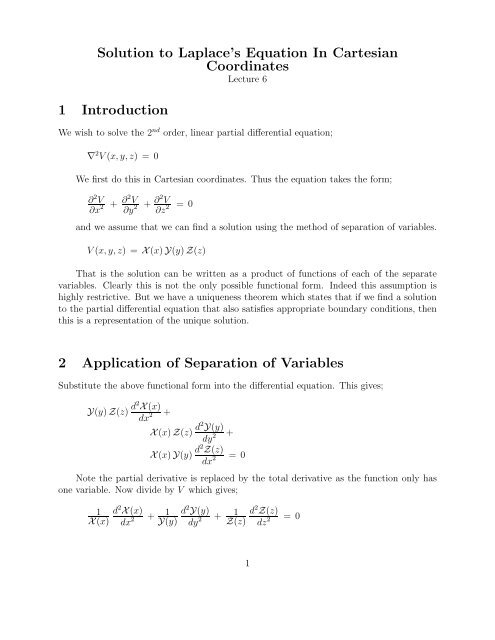Solution to Laplace's Equation In Cartesian Coordinates 1 ...