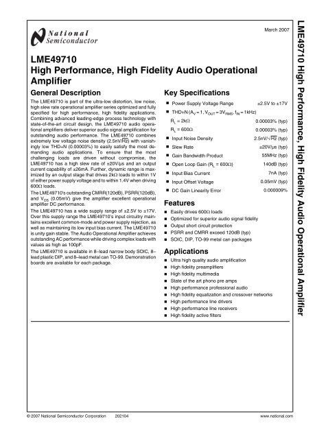LME49710 High Performance, High Fidelity Audio Operational ...