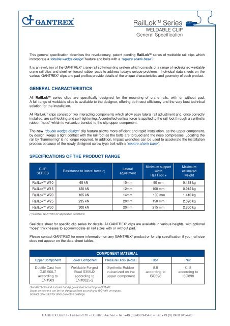 General Specification - Gantrex