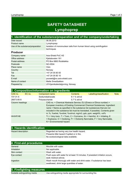 MSDS Lymphoprep - Axis-Shield