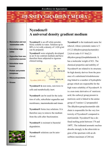 NycodenzÂ® A universal density gradient medium - Axis-Shield