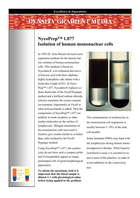 NycoPrepâ ¢ 1.077 Isolation of human mononuclear cells - Axis-Shield