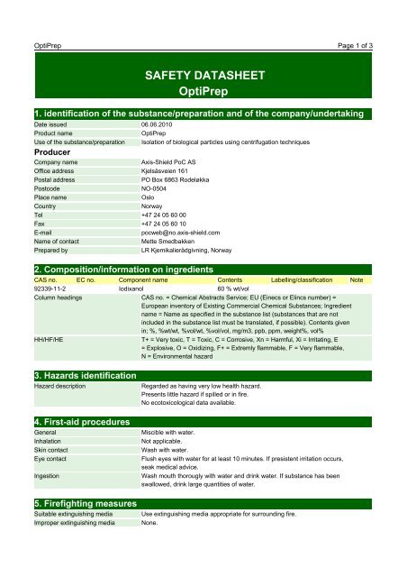 MSDS OptiPrep - Axis-Shield