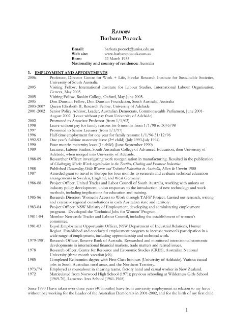 Resume Barbara Pocock