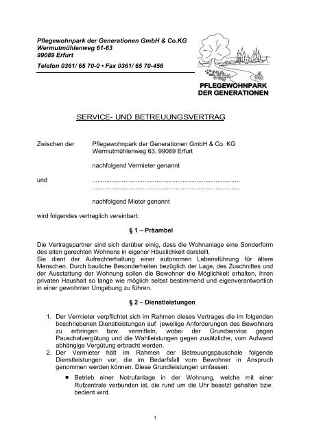 Service- und Betreuungsvertrag PDF - Pflegewohnpark Erfurt