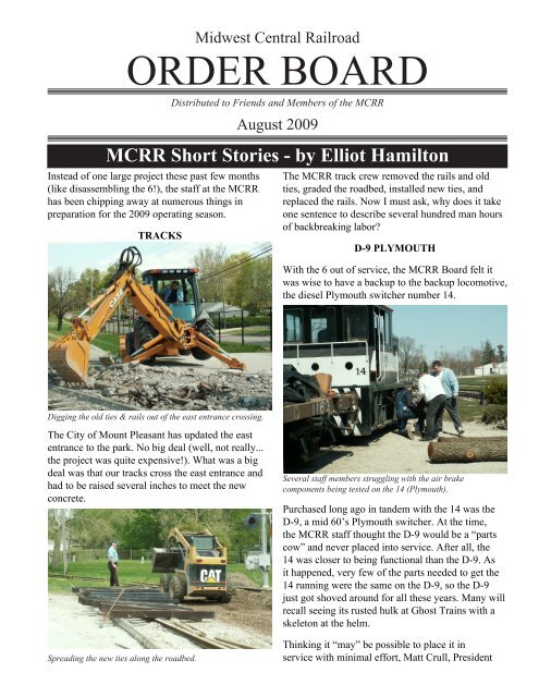 ORdeR BOaRd - Midwest Central Railroad