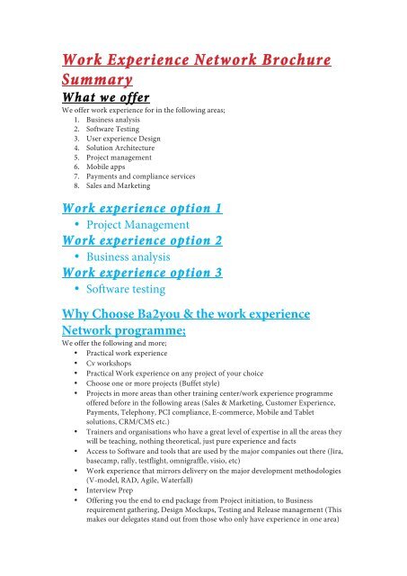 Work Experience Network Brochure Summary
