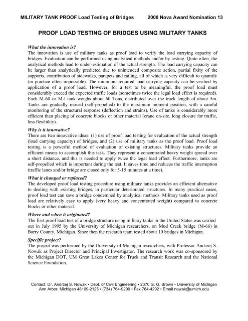 PROOF LOAD TESTING OF BRIDGES USING MILITARY TANKS