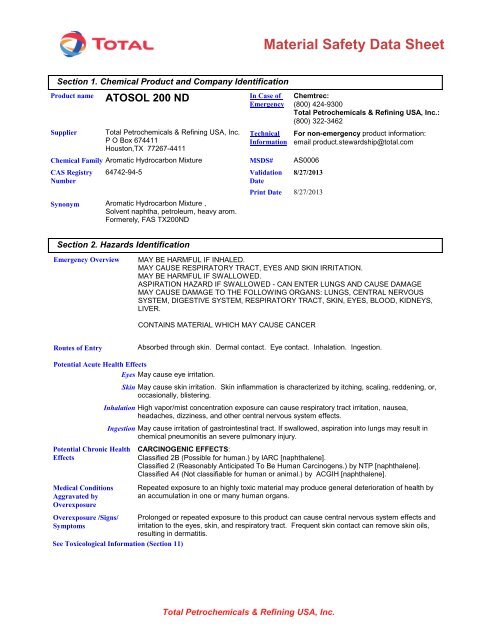 Atosol 200ND MSDS - Total Petrochemicals USA