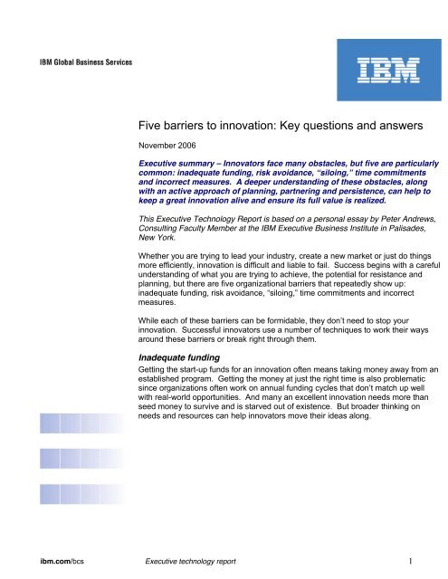 Five Barriers To Innovation Ibm