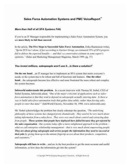 Sales Force Automation Systems and PMC ... - Voice2insight