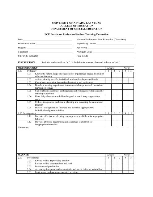 ECE 299 Field Experience Evaluation - College of Education
