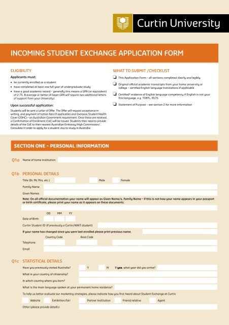 INcOmING STuDENT ExcHANGE APPLIcATION FORm - Study abroad