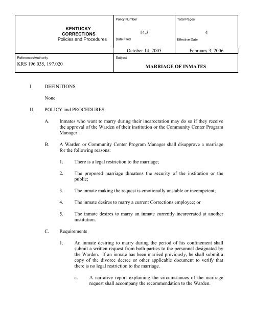 Kentucky Department Of Corrections