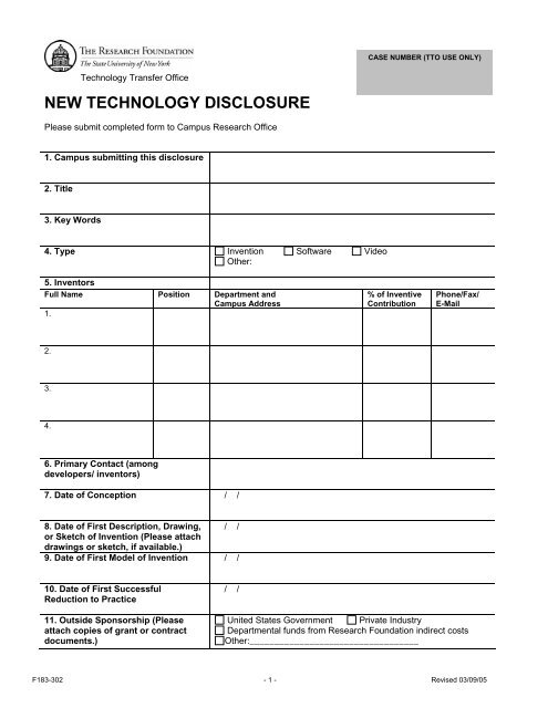 New Technology Disclosure Form
