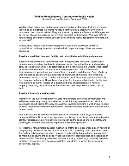 Printer friendly version (pdf) - WildAgain Wildlife Rehabilitation